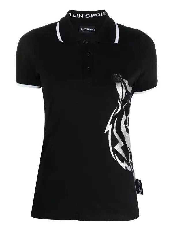 PLEIN SPORT Logo Print Cotton Polo Shirt - Black