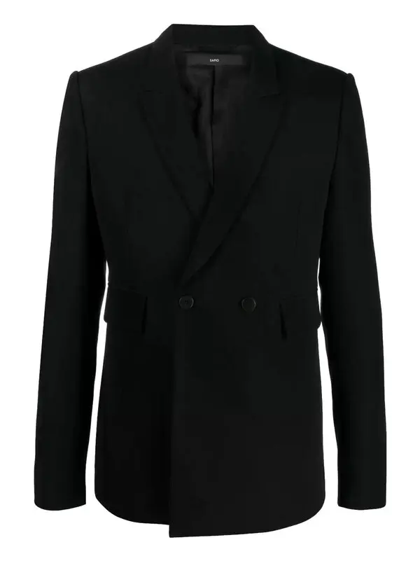 SAPIO Double-breasted Wool-cotton Blazer - Black