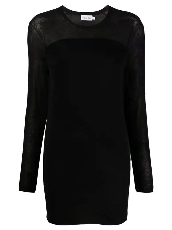 Calvin Klein Round Neck Long Sleeve Sweater Dress - Black