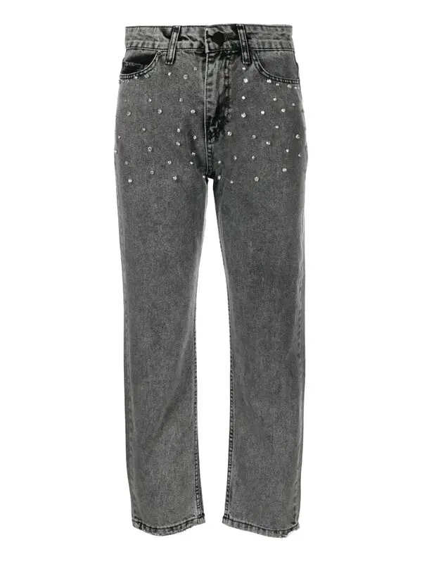 ANA RADU Crystal Embellished Cropped Jeans - Grey