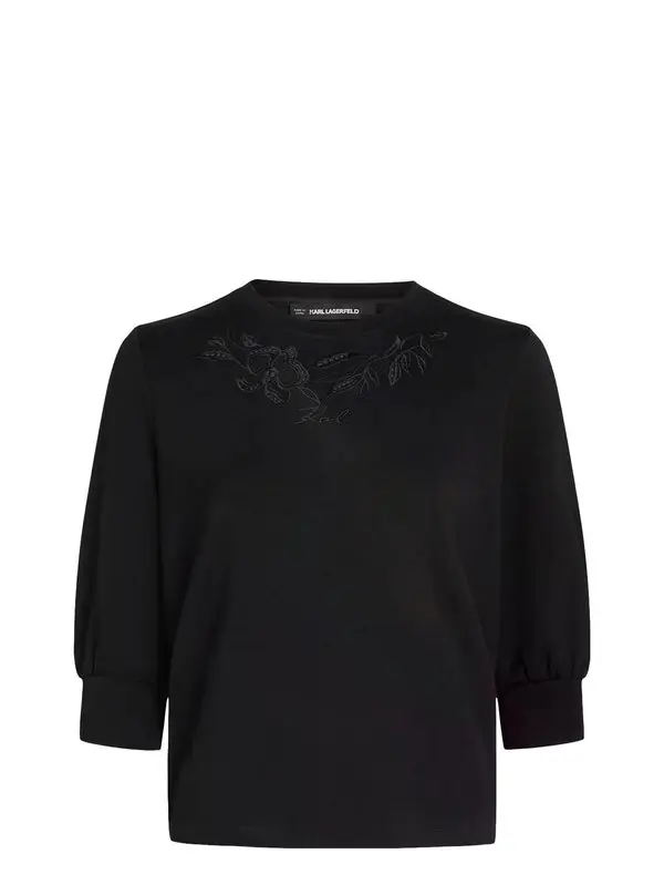 Karl Lagerfeld Orchid Embroidered Crew Neck Sweatshirt - Black