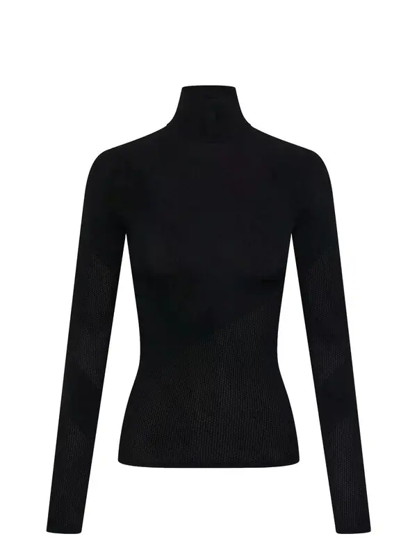 DION LEE Helix Mesh-detail Knitted Top - Black