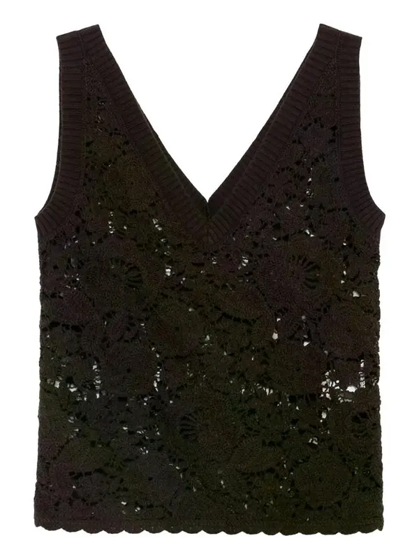 P.a.r.o.s.h Cedar V-neck Sleeveless Crochet Top - Brown