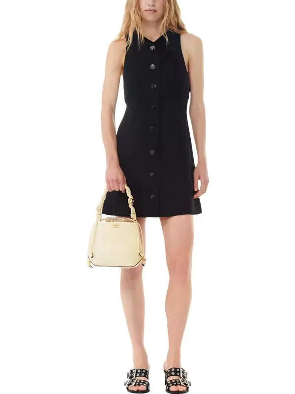 GANNI Recycled Polyester Blend Mini Dress With Bow Detailing - Black