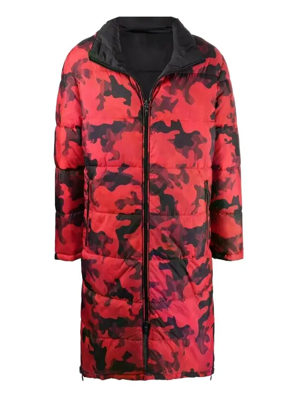 Michael Kors Camouflage Print Reversible Padded Coat - Red