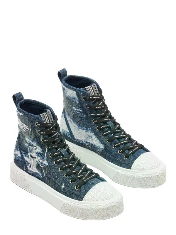 Marc Jacobs Rip And Tear High Top Denim Sneakers - Blue