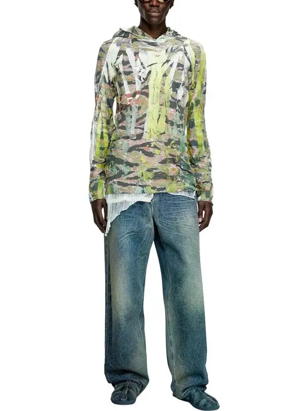 DIESEL® Graphic Print Hooded Long Sleeve Top - Brown