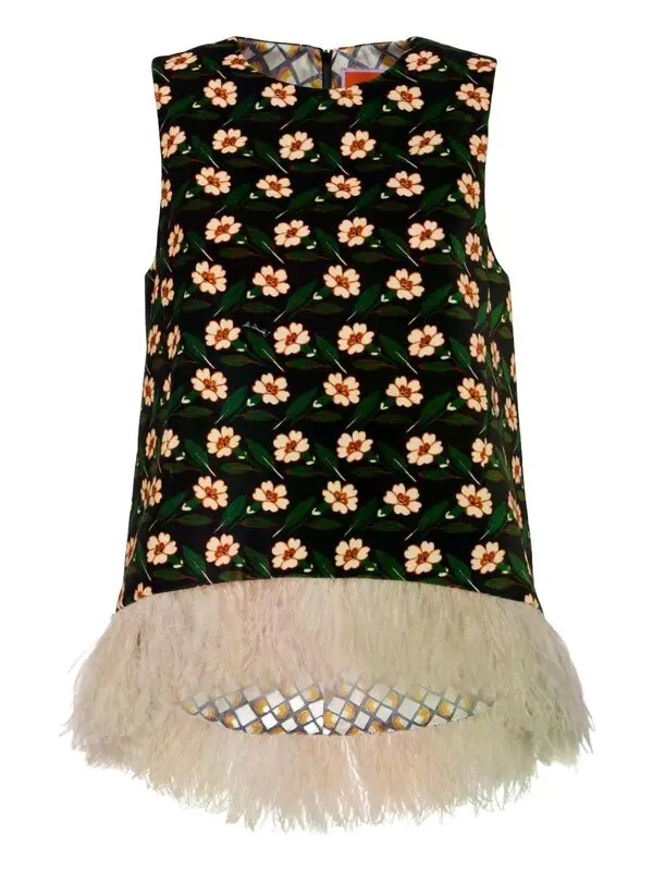La DoubleJ Sleeveless Top With Feather Detailing - Black