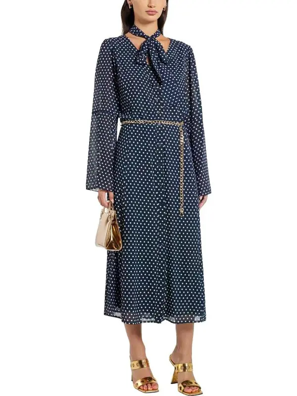 Michael Kors Polka-dot Belted Midi Dress - Blue