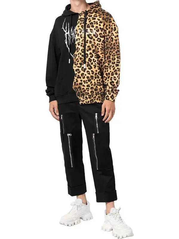 HACULLA. Panelled Leopard-print Logo Hoodie - Black