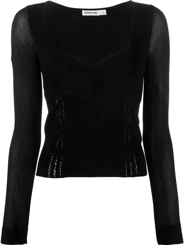 Simkhai Sweetheart Neck Fine-knit Top - Black