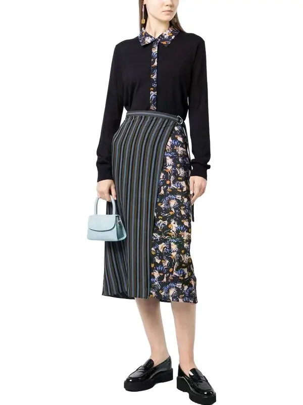 Paul Smith Panelled Stripe And Floral Print Midi Skirt - Blue
