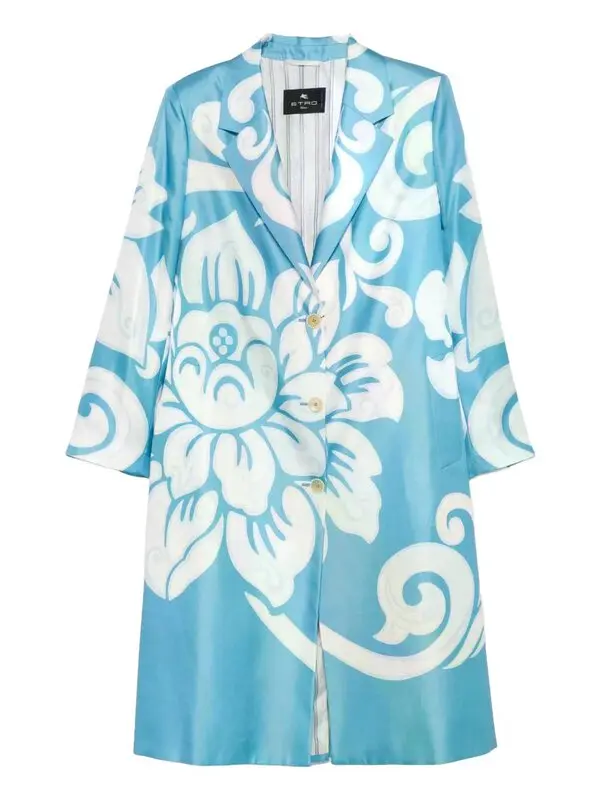 Etro Graphic Print Silk Coat - Blue