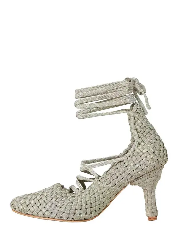 ISA BOULDER Leather Pumps With Tie-fastening Ankle Strap - Silver
