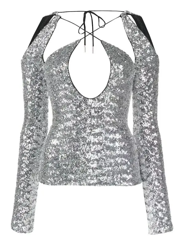 Attico Zane Sequin Cut-out Top - Silver