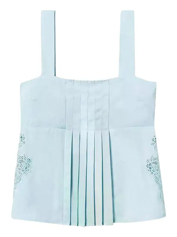 TWINSET Embroidered Pleated Twill Top - Blue