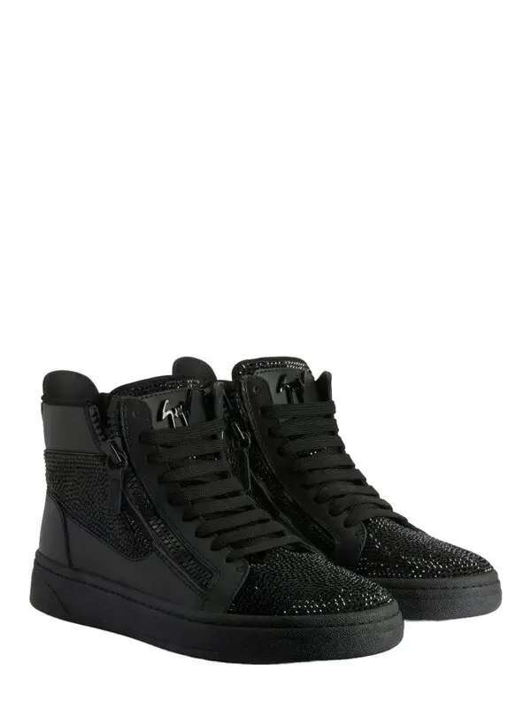 GIUSEPPE ZANOTTI Leather High-top Sneakers With Rhinestone Embellishments - Black