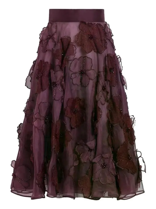 Dolce & Gabbana Floral Appliqué Midi Skirt - Red