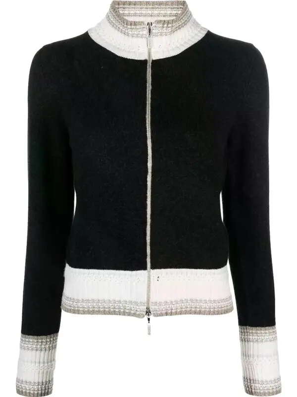 BARRIE Mottled Zip-up Cashmere Cardigan - Black