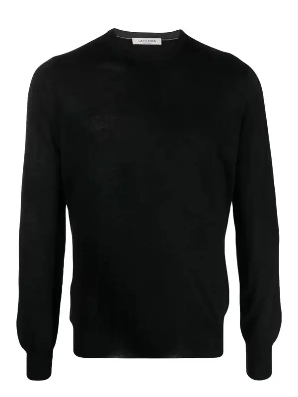 FILERIA Round Neck Fine Knit Virgin Wool Sweater - Black