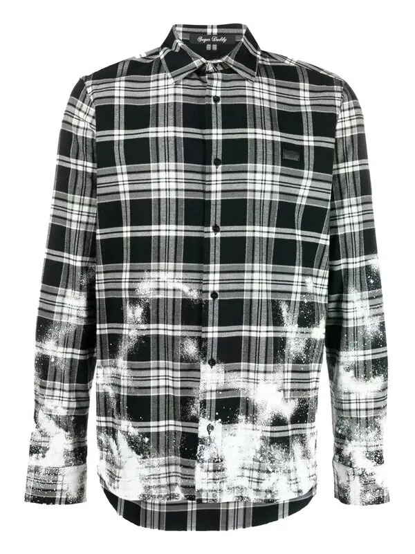 Philipp Plein Gothic Plein Checked Cotton Shirt - Black