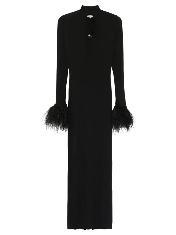 MANURI Luna Maxi Dress With Feather Trim - Black