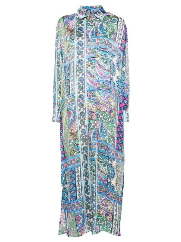 BAMBAH Graphic Print Button Down Maxi Dress - Blue
