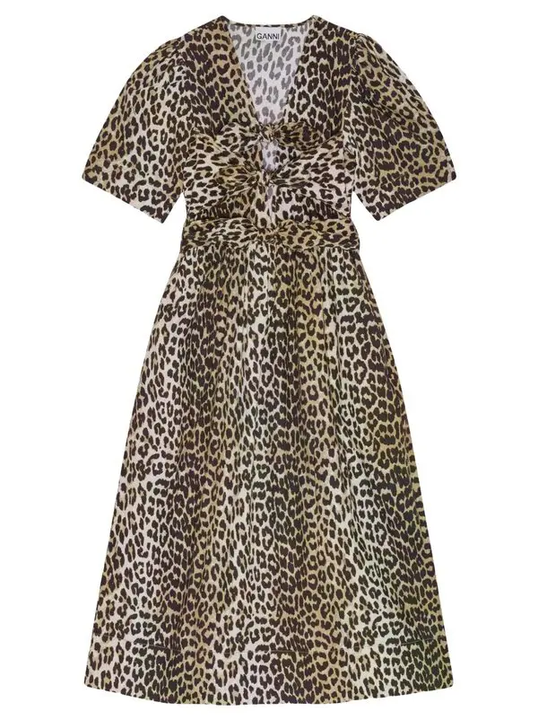 GANNI Leopard-print Midi Dress - Brown