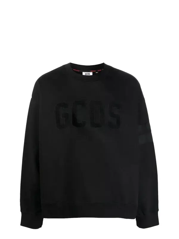 Gcds Cotton Sweatshirt With Flocked Logo And Stripe Detailing - Black