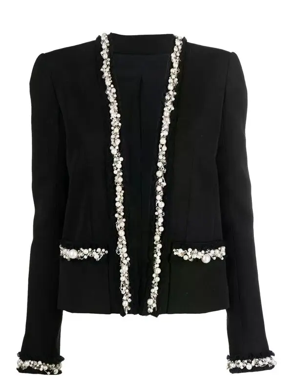 Balmain Pearl-trimmed Wool Jacket - Black