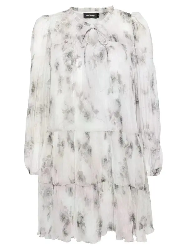 TOUT A COUP Plissé Floral-print Tiered Dress - Grey
