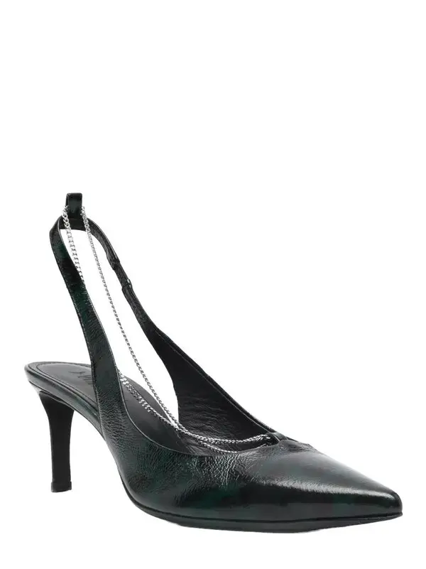 Zadig&Voltaire First Night Court 68mm Leather Pumps With Leopard Print And Chain Detail - Green