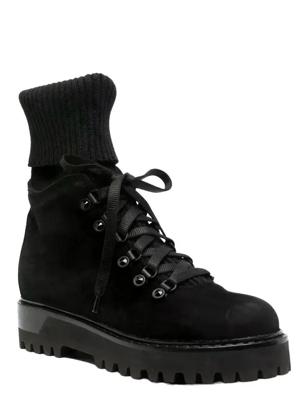 LE SILLA Suede Ankle Boots With Ribbed Detailing - Black