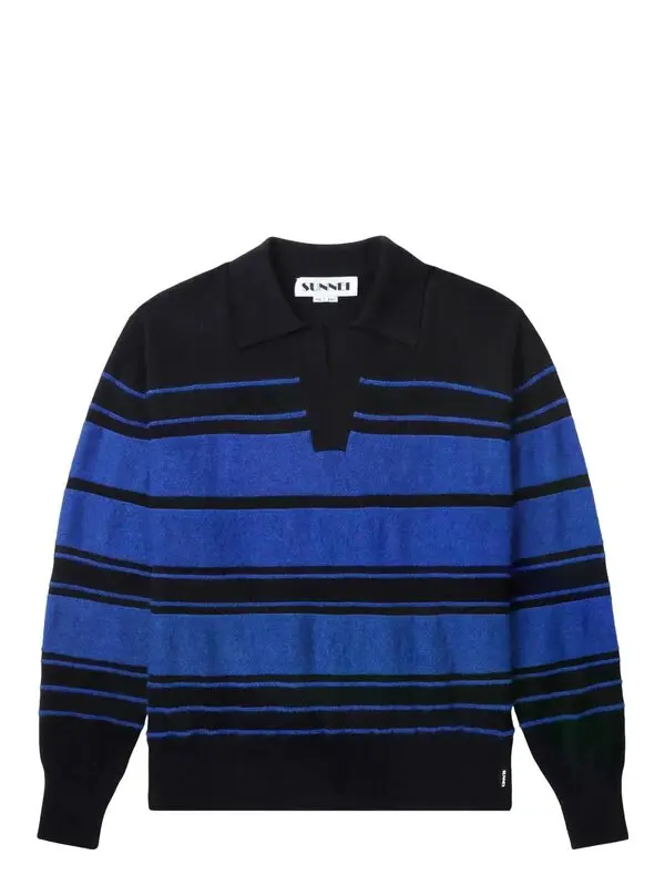 Sunnei Striped V-neck Long Sleeve Knit - Blue