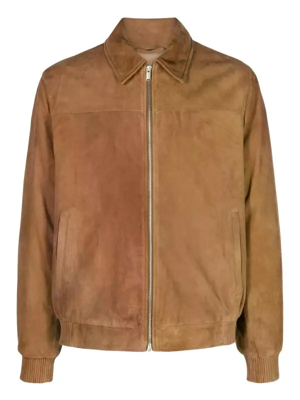 LARDINI Zip-up Suede Bomber Jacket - Brown