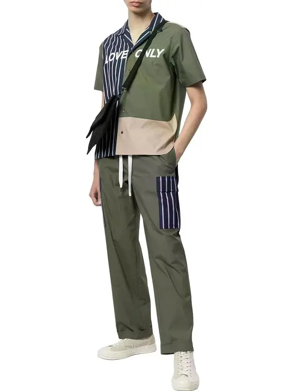 PORTS V Colour-block Panelled Shirt - Green