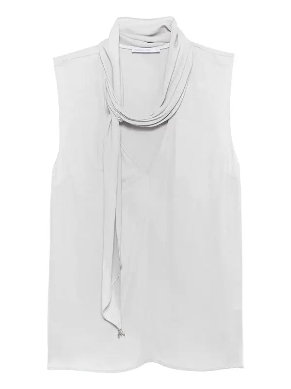 Patrizia Pepe Sleeveless V-neck Crepe Top With Sash Detail - Grey