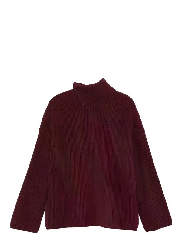 JOSEPH High Neck Ribbed Knit Sweater With Side Slits - Red