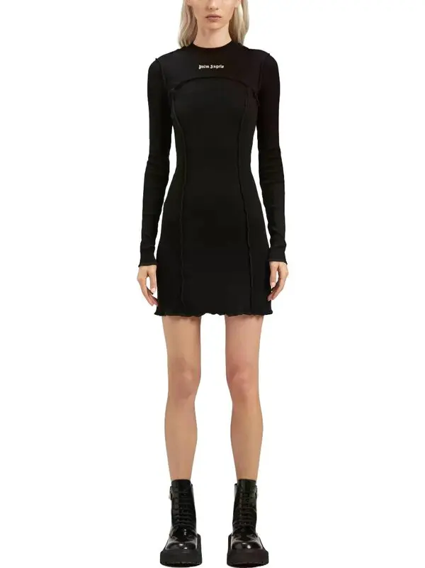 Palm Angels Logo-embroidered Ribbed Minidress - Black