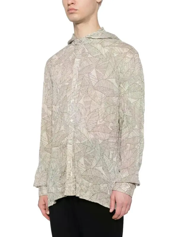 MOSTLY HEARD RARELY SEEN Leaf-print Hooded Shirt - Neutrals