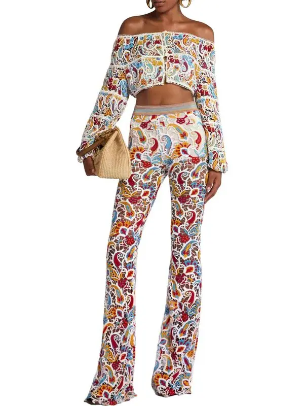 Etro Paisley Macramé Flared Trousers - White