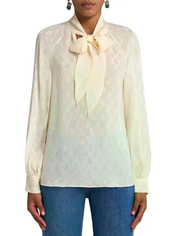 Etro Silk Jacquard Blouse With Pussy Bow Detail - Neutrals