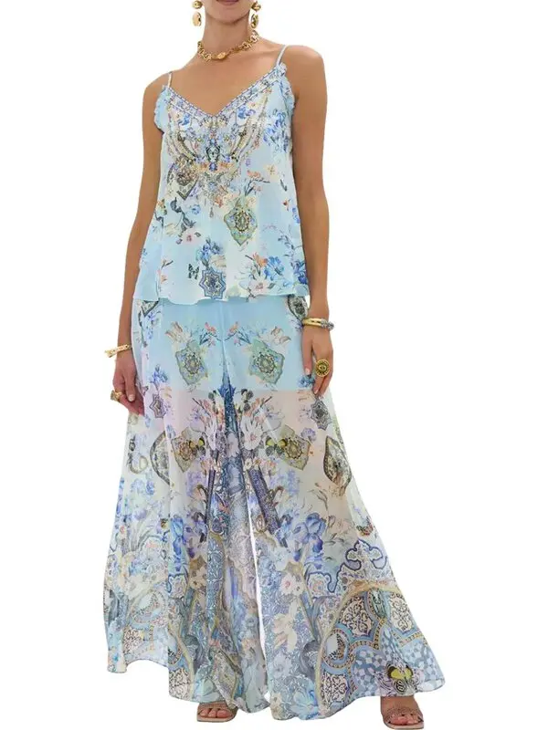 Camilla Wide-leg Sheer Trousers - Blue