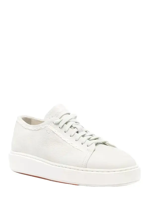 Santoni Light Calf Leather Sneakers With Crochet Trim - Grey