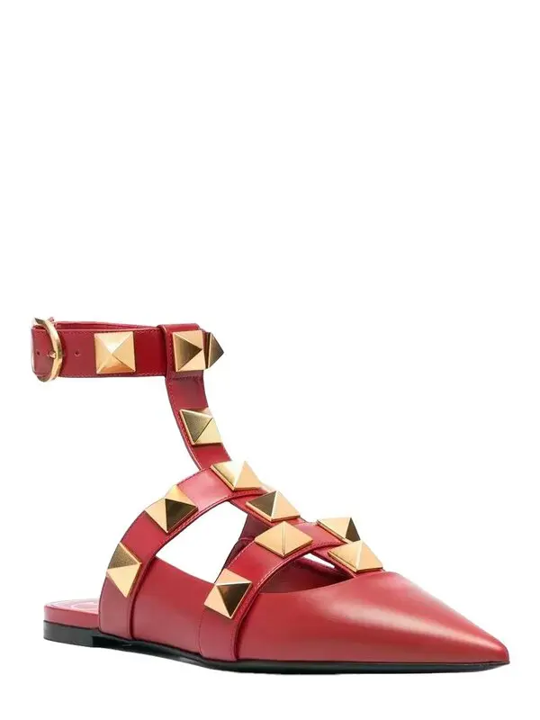 Valentino Garavani Leather Roman Stud Pumps - Red