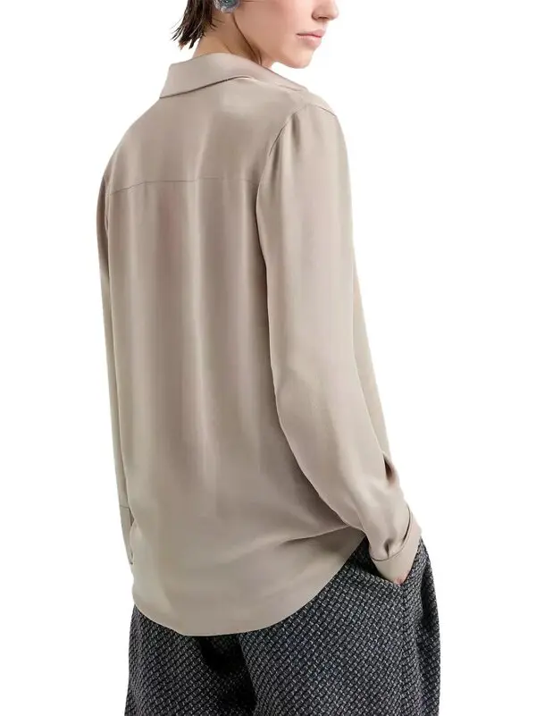 Giorgio Armani Draped Silk Long-sleeve Blouse - Neutrals