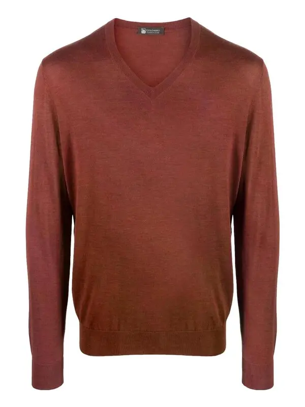 Colombo Fine-knit V-neck Jumper - Red