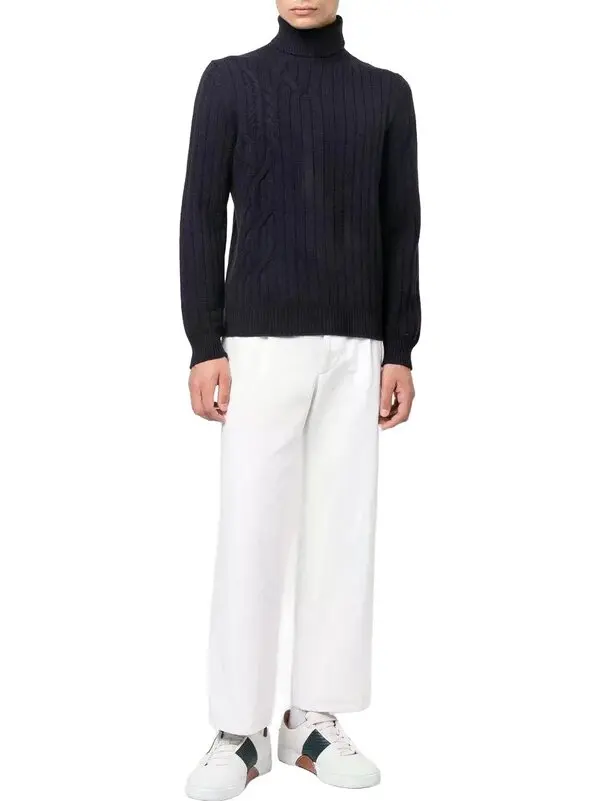 Corneliani Roll Neck Cable Knit Jumper - Blue