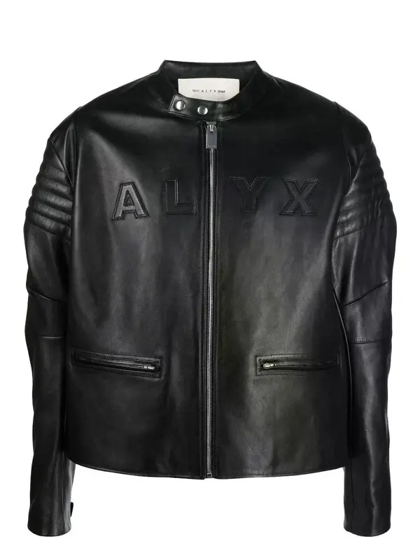1017 Alyx 9sm Logo Embossed Leather Zip-up Jacket - Black