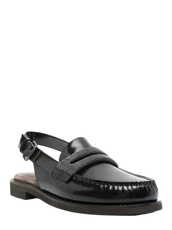 Brunello Cucinelli Leather Slingback Loafers - Black